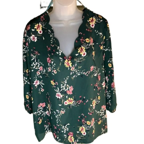 nine britton | Tops | Nine Britton Blouse Size Large Green Floral ...
